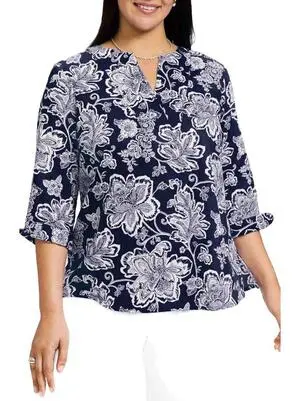 Foxcroft Vena Print Top - Navy/ White