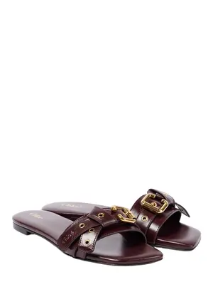 Chloé Mae Embellished Leather Sandals - Burgundy