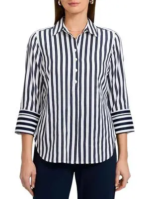 Foxcroft Madison Stripe Shirt - Navy/ White