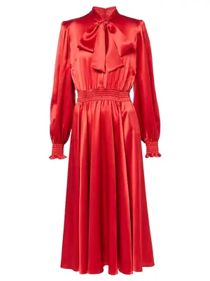 Dolce & Gabbana Silk Satin Shirt Dress - Red