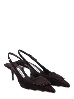 JIMMY CHOO Frances 60 Suede Slingback Pumps - Brown