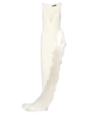 David Koma Fringed Asymmetric Gown - White