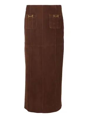 Rixo Edwina Suede Skirt - Brown