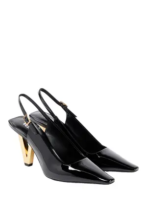 Versace Patent Leather Slingback Pumps - Black