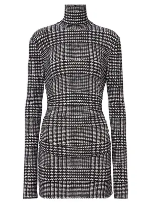 Norma Kamali Turtleneck Plaid Mini Dress - Black