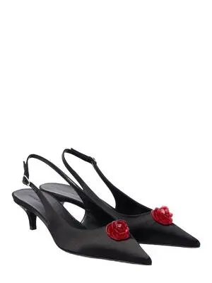 Magda Butrym 45 Floral-appliqué Satin Slingback Pumps - Black