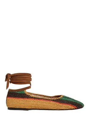 La DoubleJ Crochet Raffia Ballerina Flats - Multicolor Chocolate