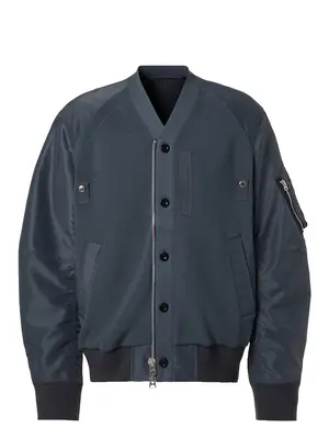 Sacai Paneled Knit & Twill Blouson - Blue