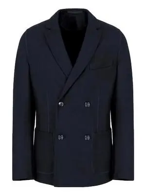 Giorgio Armani Icon Double-breasted Jacket In Fulled Cashmere Interlock - Navy