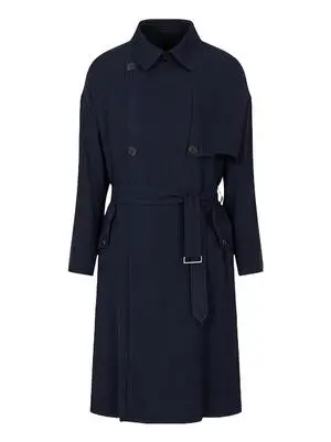 Giorgio Armani Icon Cupro Double-breasted Trench Coat - Blue