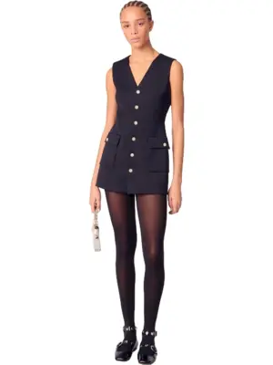 Maje Layered-effect Wool-blend Mini Dress With Built-in Shorts - Black