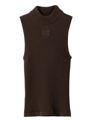 Miu Miu Ribbed Knit Wool Turtleneck Top - Cocoa Brown