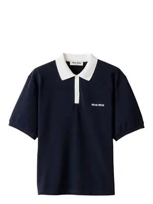 Miu Miu Cotton Piqué Polo Shirt - Navy