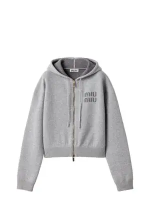 Miu Miu Double Cashmere Zip-up Hoodie Cardigan - Grey