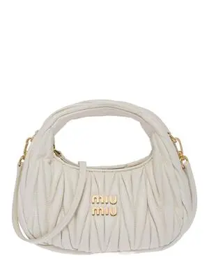 Miu Miu Wander Matelassé Nappa Leather Mini Hobo Bag - White