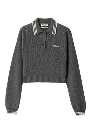Miu Miu Wool And Cashmere Polo Sweater - Slate Gray