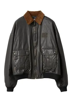 Miu Miu Resin-finish Poplin Bomber Jacket - Black