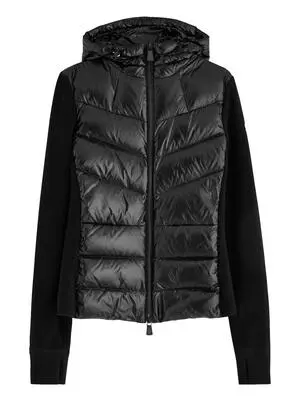 Moncler Logo Quilted Shell And Fleece Cardigan - Black