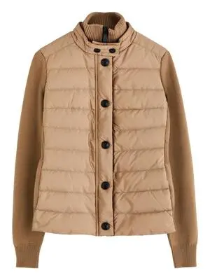 Moncler Logo Quilted Shell And Wool-blend Cardigan - Beige