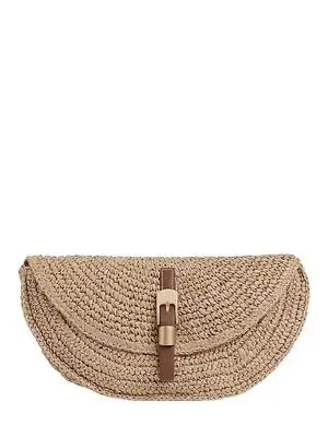 REISS Aria Half Moon Raffia Clutch - Natural