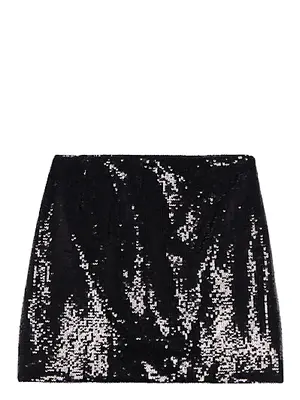 The Kooples Sequin-embellished Woven Mini Skirt - Black Stone