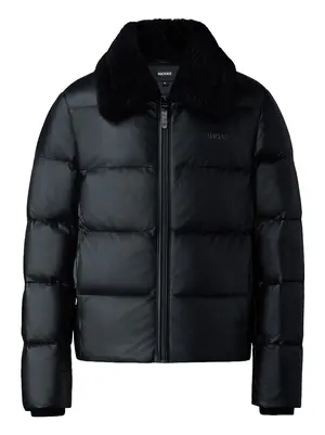 Mackage Kyrie Leather Down Jacket With Shearling Collar - Black