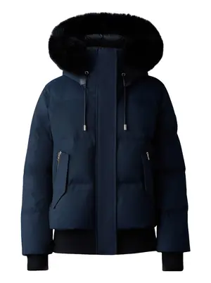 Mackage Down Bomber Jacket With Fox Fur Trim - Navy