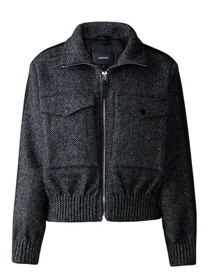 Mackage Short Herringbone Wool Jacket - Black-white