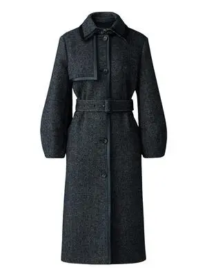 Mackage Zeva-hb Long Herringbone Trench Coat - Black-white