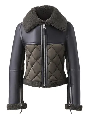 Mackage Tulip Quilted Sheepskin Jacket With Shearling Trim - Dark Olive