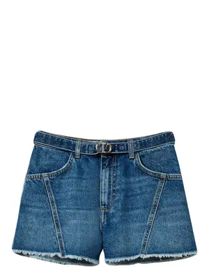 TWINSET Belted Denim Shorts - Blue