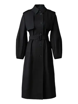 Mackage Alia Long Trench Coat With Balloon Sleeves Black