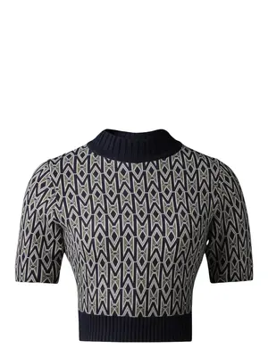 Mackage Jacquard Monogram Knit Top Navy