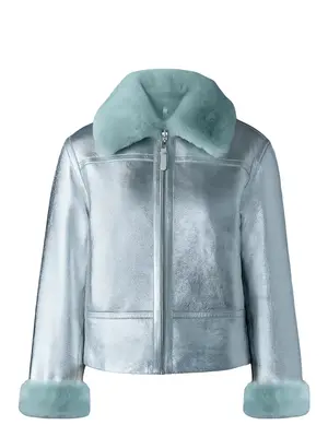 Mackage Betty 2-in-1 Reversible Shearling Jacket Silver-mint