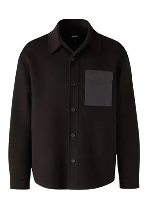 Mackage Emmanuel Double-face Wool Overshirt With Leather Patch Pocket - Coffee