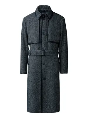 Mackage Corbin-hb Herringbone Wool Trench Coat - Black-white