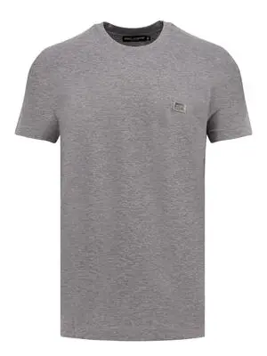 Dolce & Gabbana Cotton Tshirt With Metal Logo Detail - Grey