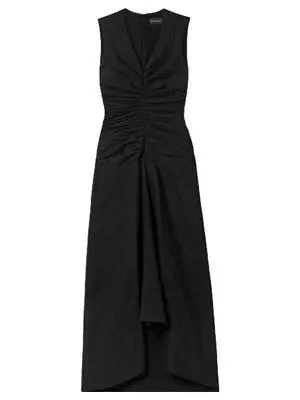BRANDON MAXWELL Black Linen Ruched Dress