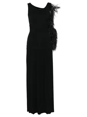 MANURI Paulina Feather-trim Maxi Dress - Black