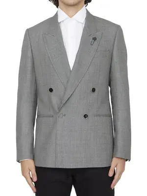 LARDINI Double-breasted Wool Jacket - Grey