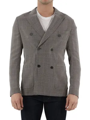 TONELLO Double-breasted Glen Plaid Jacket - Neutrals