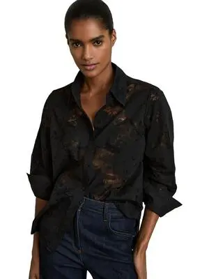 REISS Lacey Lace-front Shirt - Black
