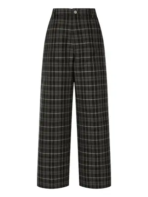 STUDIO TOMBOY Tartan-check Wide-leg Trousers - Black