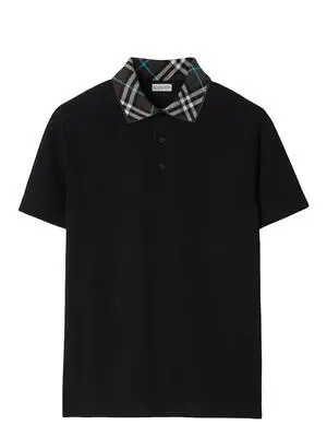 Burberry Check Collar Polo Shirt - Black