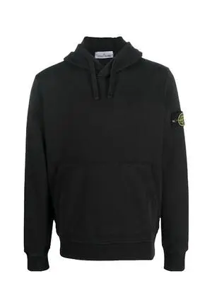 Stone Island Logo Hooded Sweater - Black
