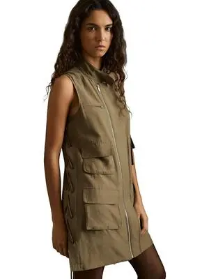 REISS Essie Linen Utility Mini Dress - Khaki