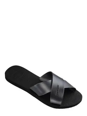 Havaianas Aqua Metallic Crisscross Slide Sandals - Black