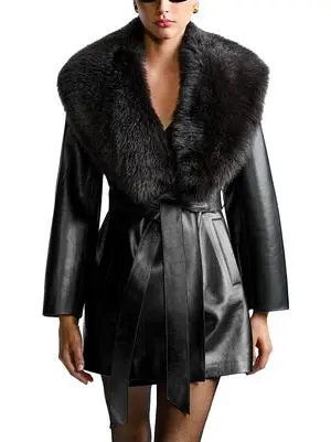 Nour Hammour Kelsey Shearling Trim Leather Jacket - Black