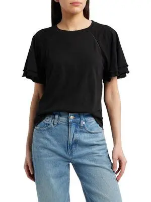 Wit & Wisdom Flutter Sleeve Top - Black