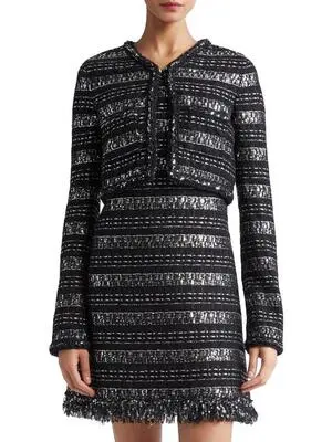 Giambattista Valli Sequin & Metallic Tweed Crop Jacket - Black/ Silver
